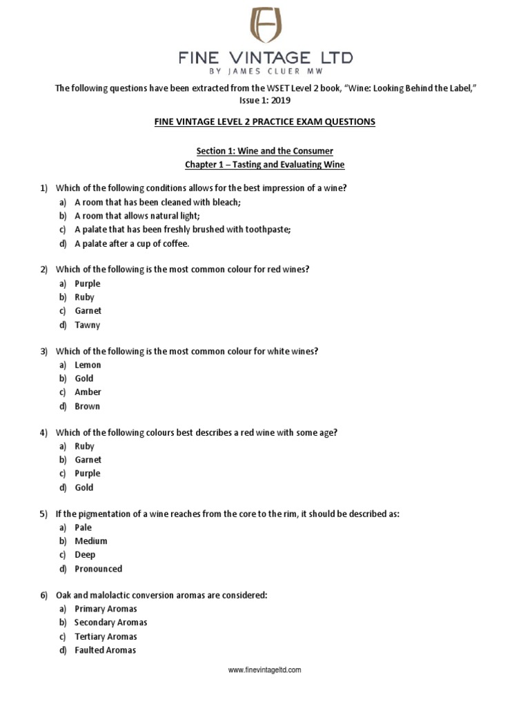 WSET L2 Practice Review Questions | PDF | Winemaking