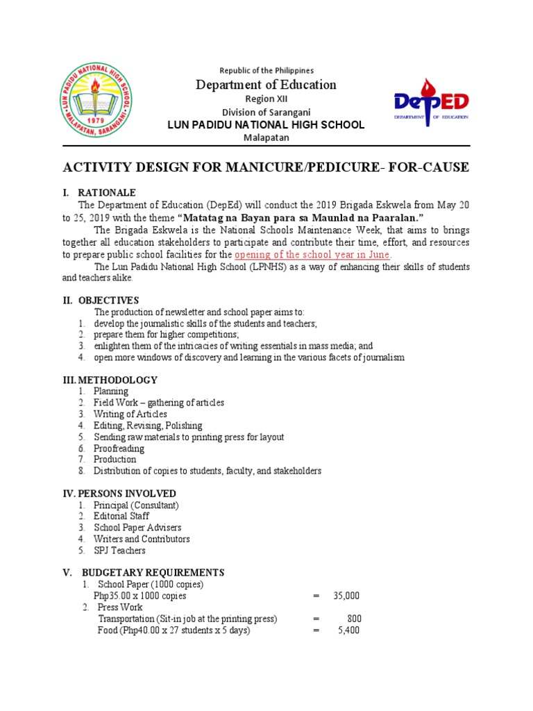 Activity Design For Brigada Eskwela | PDF | Public Sphere | Communication