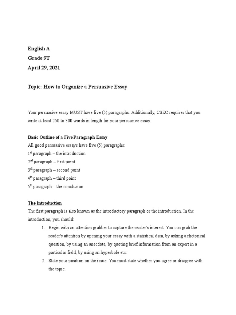How To Organize Your Persuasive Essay | PDF | Essays | Paragraph