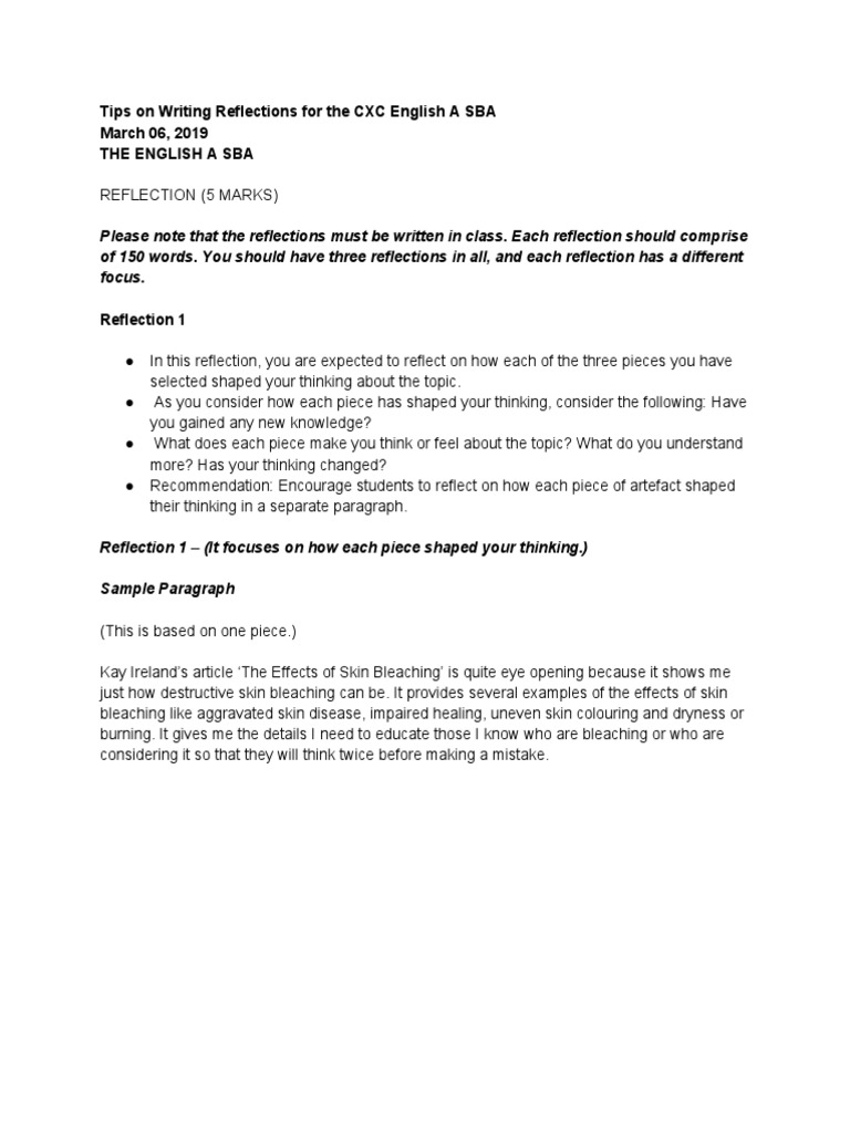Tips On Writing Reflections For The CXC English A SBA | PDF