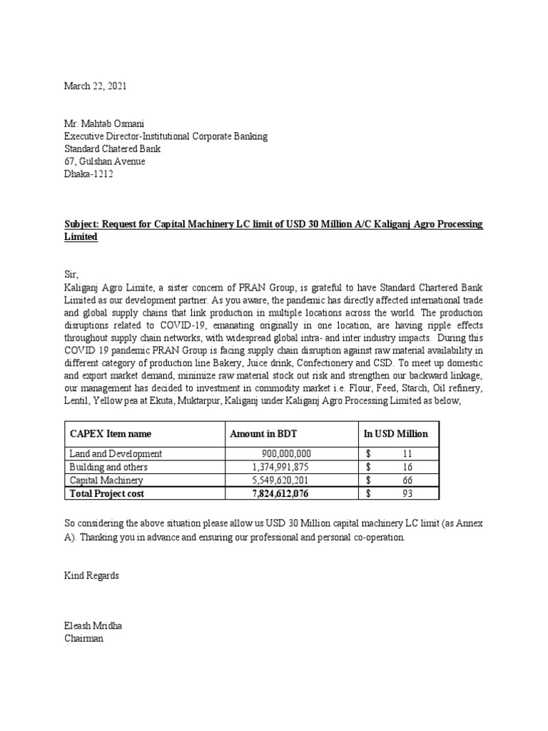 Request For CM LC Limit | PDF | Supply Chain | Agriculture