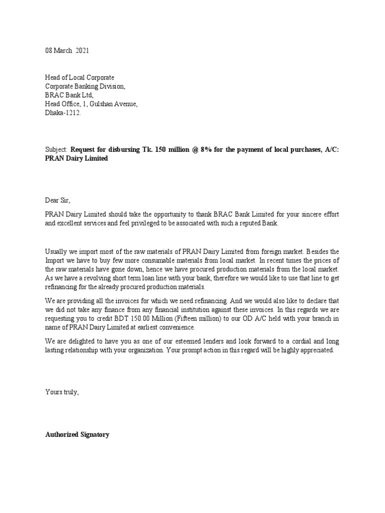 Disbursement Request Letter | PDF