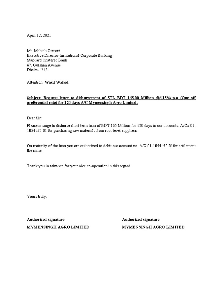 SCB STL Disbursement Request | PDF | Banks | Service Industries