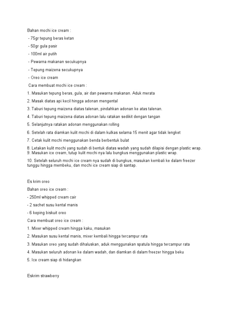 Bahan Mochi Ice Cream | PDF | Memasak, Makanan, & Anggur