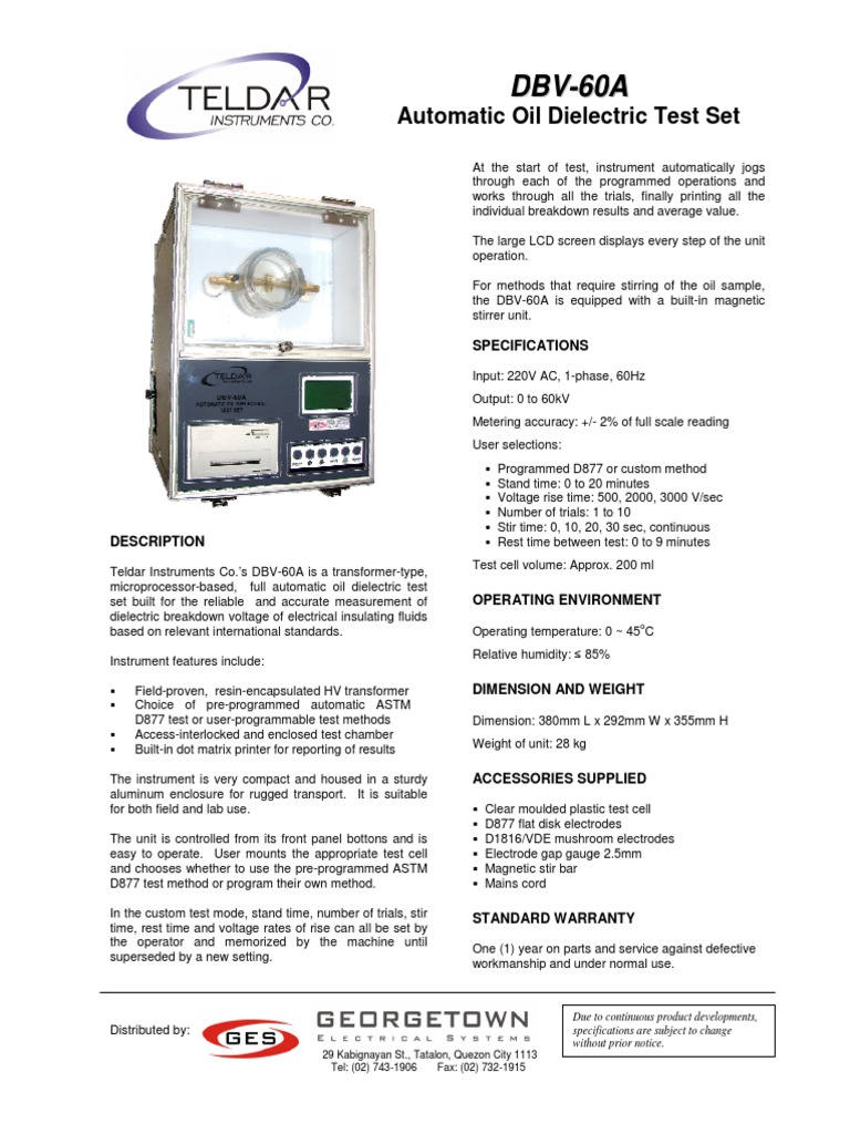 Teldar DBV 60A | PDF | Electrical Breakdown | Electromagnetism