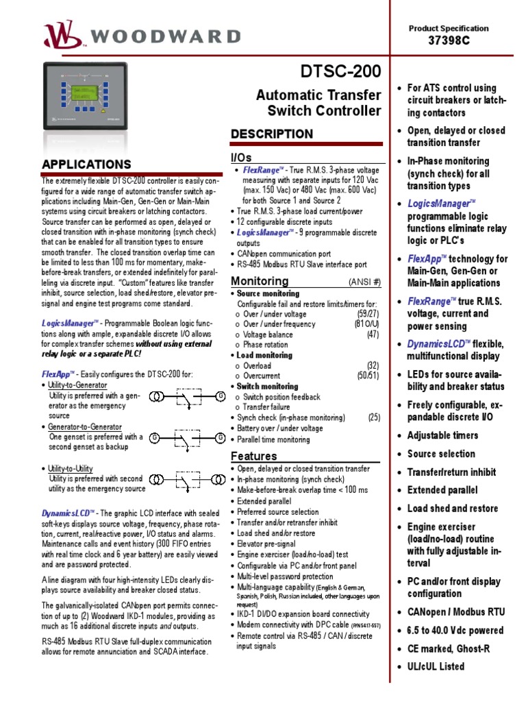 DTSC-200: Automatic Transfer Switch Controller | Download Free PDF ...