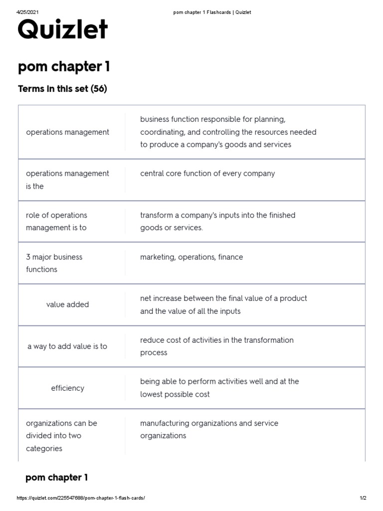 Pom Chapter 1: Terms in This Set | PDF | Operations Management | Supply Chain Management