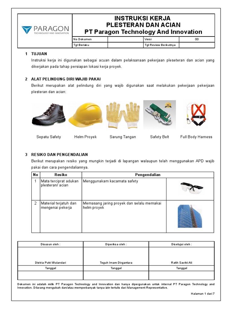 Instruksi Kerja Plesteran Dan Acian | PDF