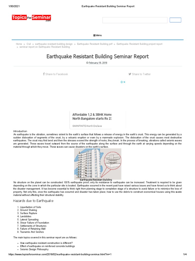 Earthquake Resistant Building Seminar Report | PDF | Home & Garden ...