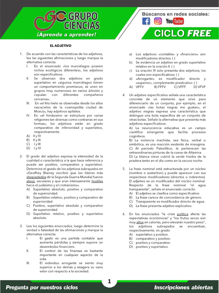 Semana 3 Lenguaje Ciclo Free | PDF | Adjetivo | Lingüística Semana 3 Lenguaje Ciclo Free | PDF | Adjetivo | Lingüística