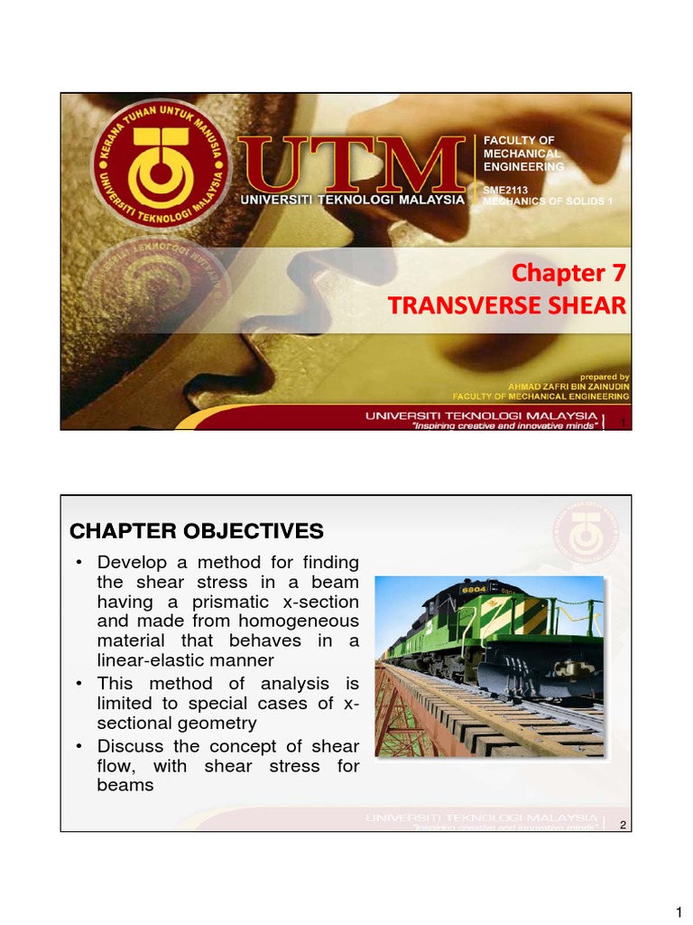 Transverse Shear (Mechanics of Solid - UTM) | PDF | Bending | Stress ...