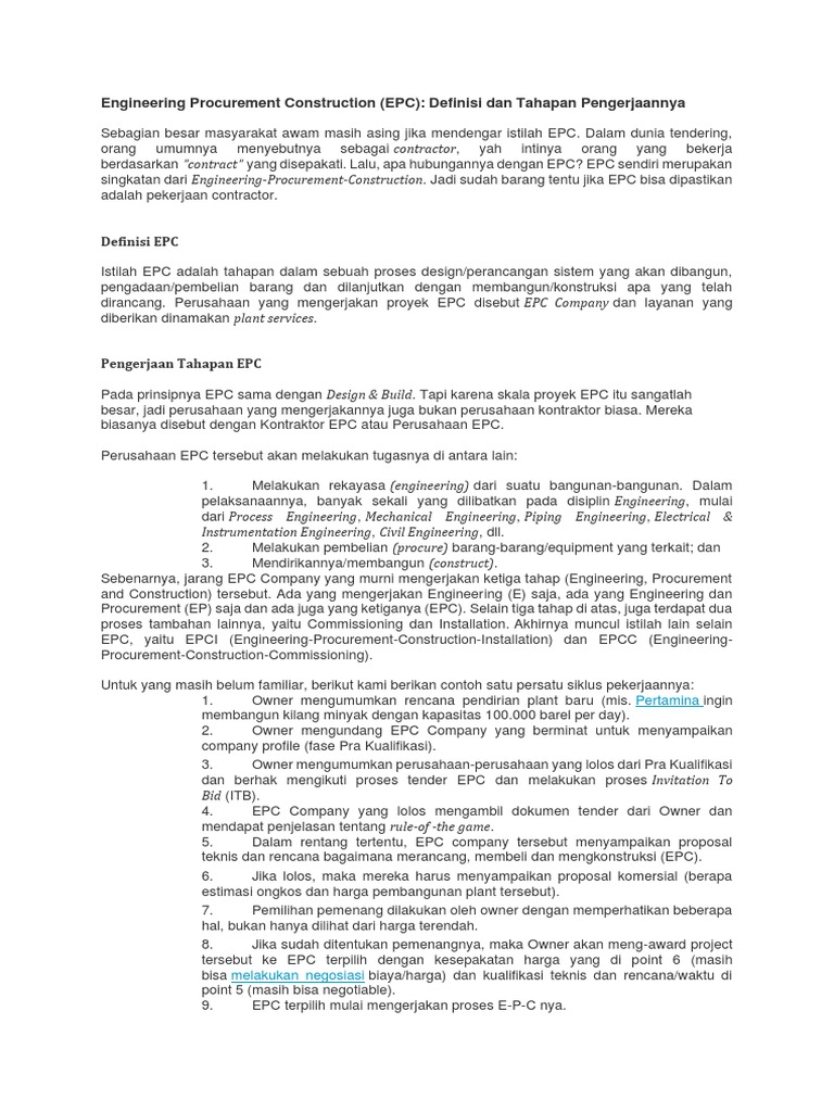 Definisi dan Proses Proyek EPC | PDF