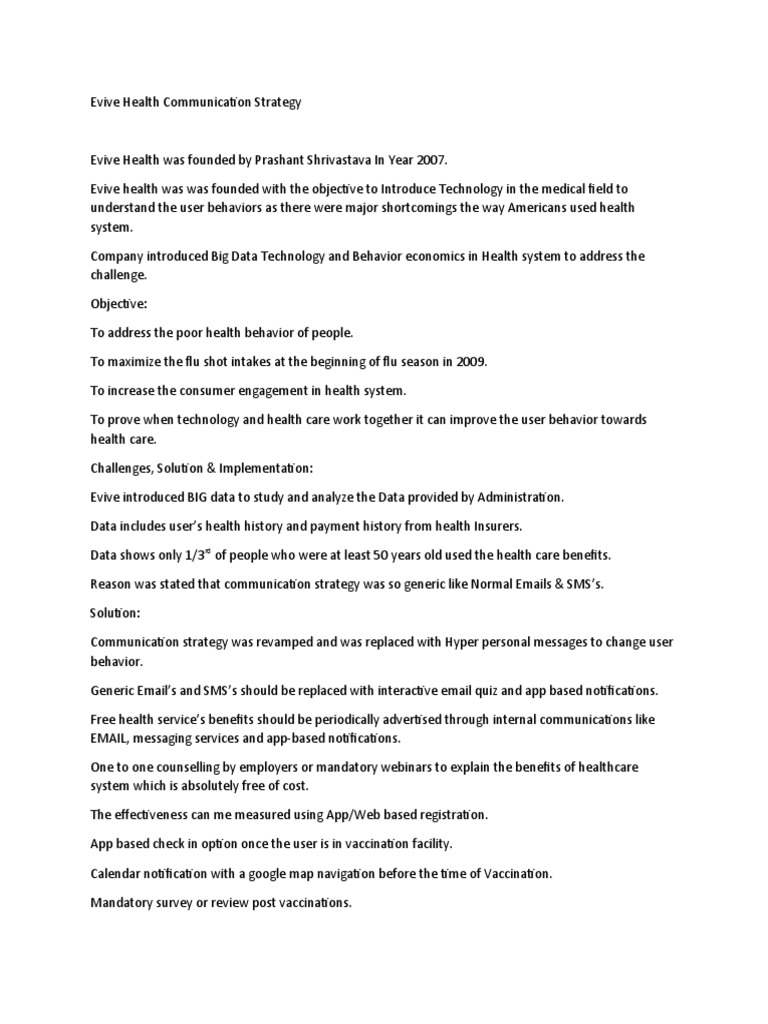 Evive Health Communication Strategy | PDF | Social Science | Science ...