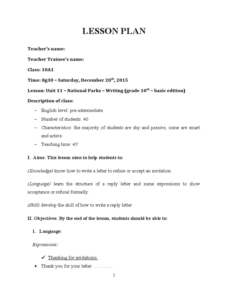 Writing Lesson Plan Sample PDF Lesson Plan Teachers