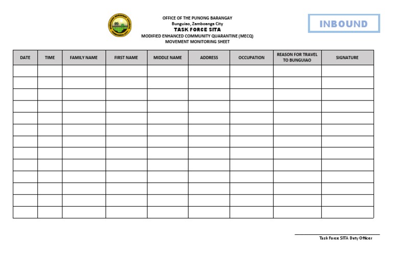 Movement Monitoring Sheet (Inbound) | PDF