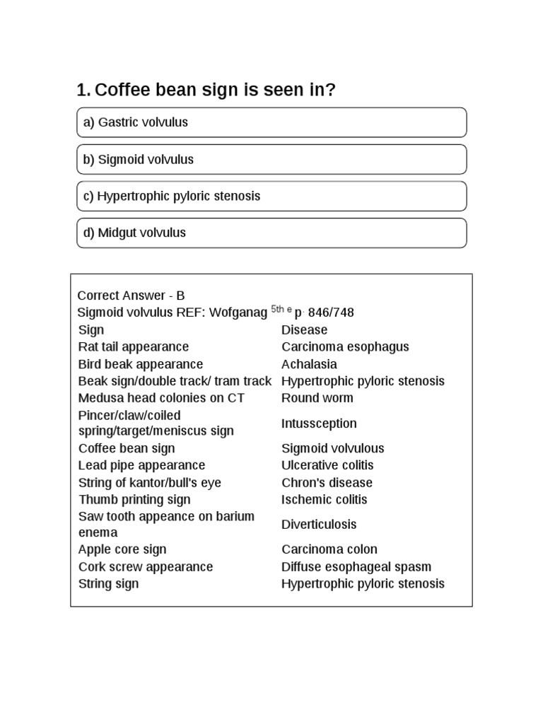 Coffee Bean Sign Is Seen In? | PDF | Radiation Therapy | Ct Scan