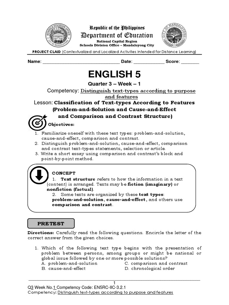 English 5: Quarter 3 - Week - 1 | PDF | Nature