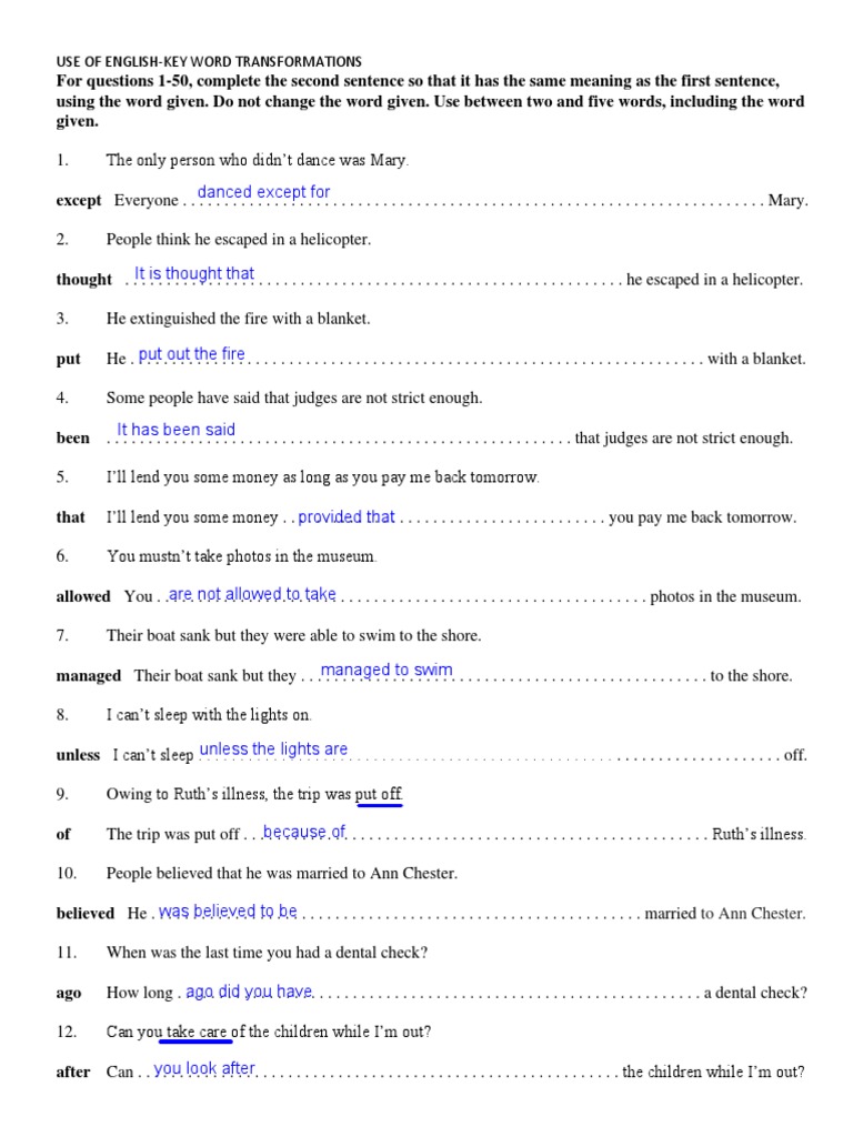 Use of English-Key Word Transformations Key | PDF