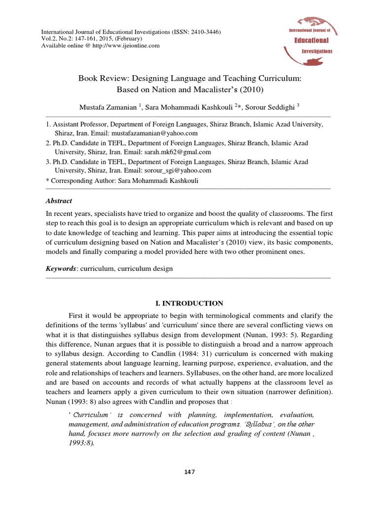 Book Review: Designing Language and Teaching Curriculum: Based On ...