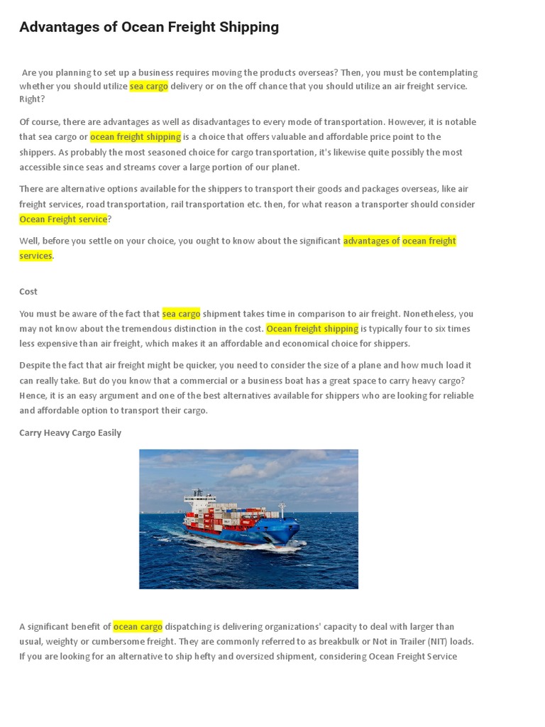 Advantages of Ocean Freight Shipping | PDF | Cargo | Freight Transport