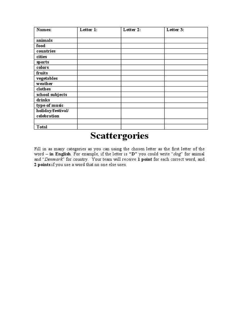 Scattergories | PDF