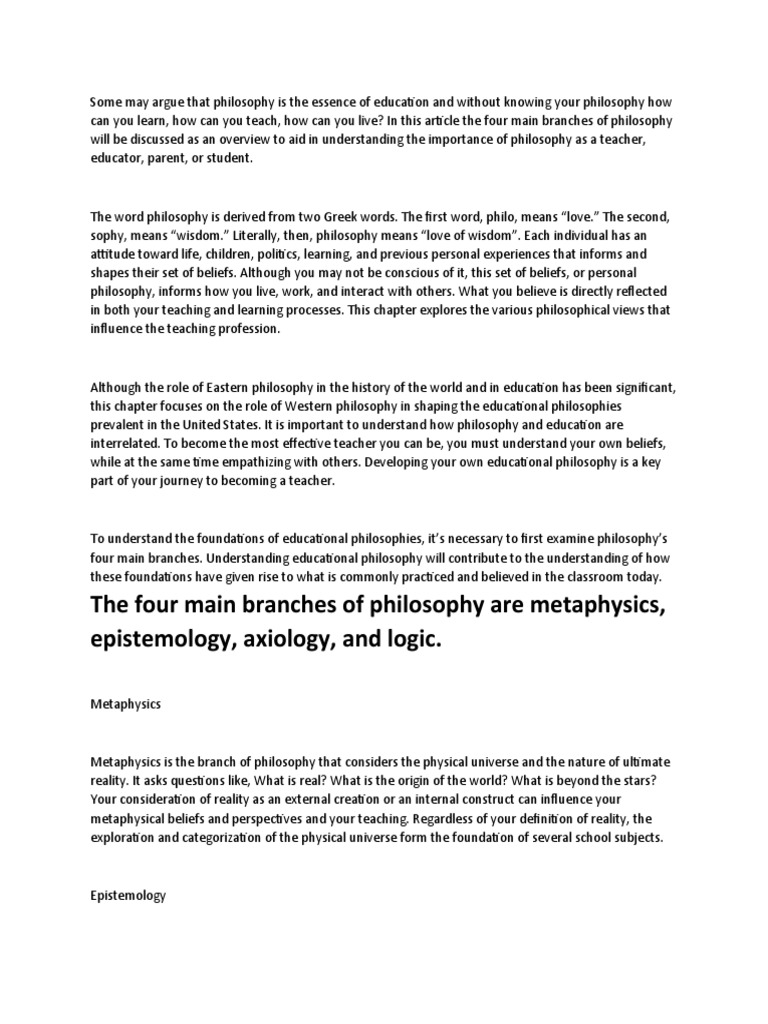 Branches of Philo | PDF | Reason | Philosophy Of Education