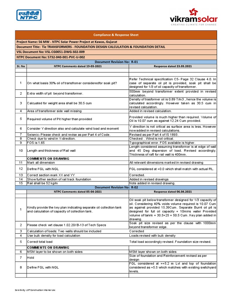 Compliance & Response Sheet: Sensitivity: LNT Construction Internal Use | PDF | Transformer ...