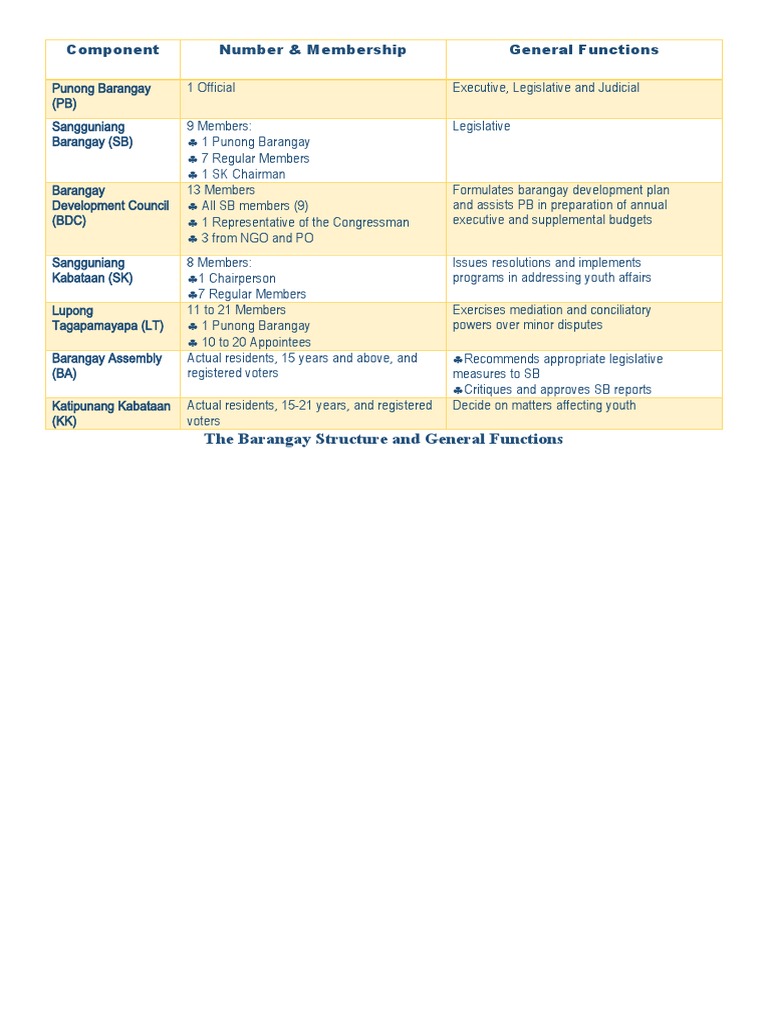 The Barangay Structure and General Functions | PDF | Per Diem | Welfare