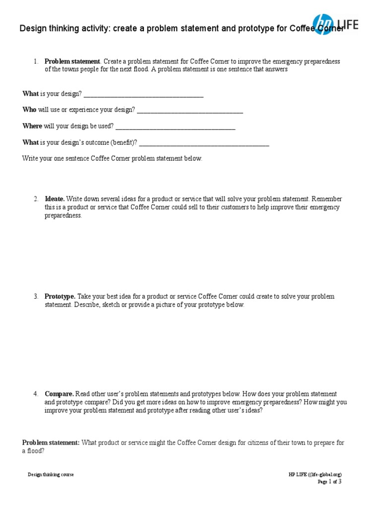Design Thinking Ideation and Prototype Worksheet | PDF | Emergency ...