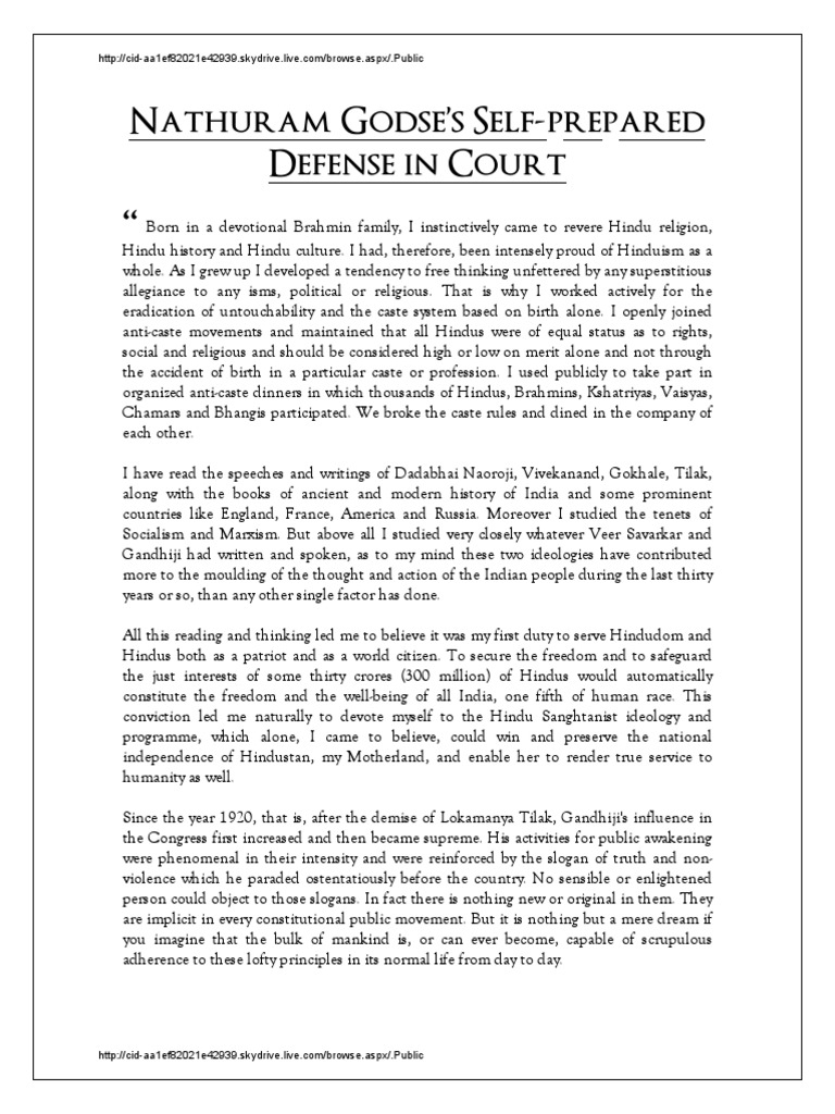 Nathuram Godse's Self Prepared Defense in Court | PDF | Mahatma Gandhi ...