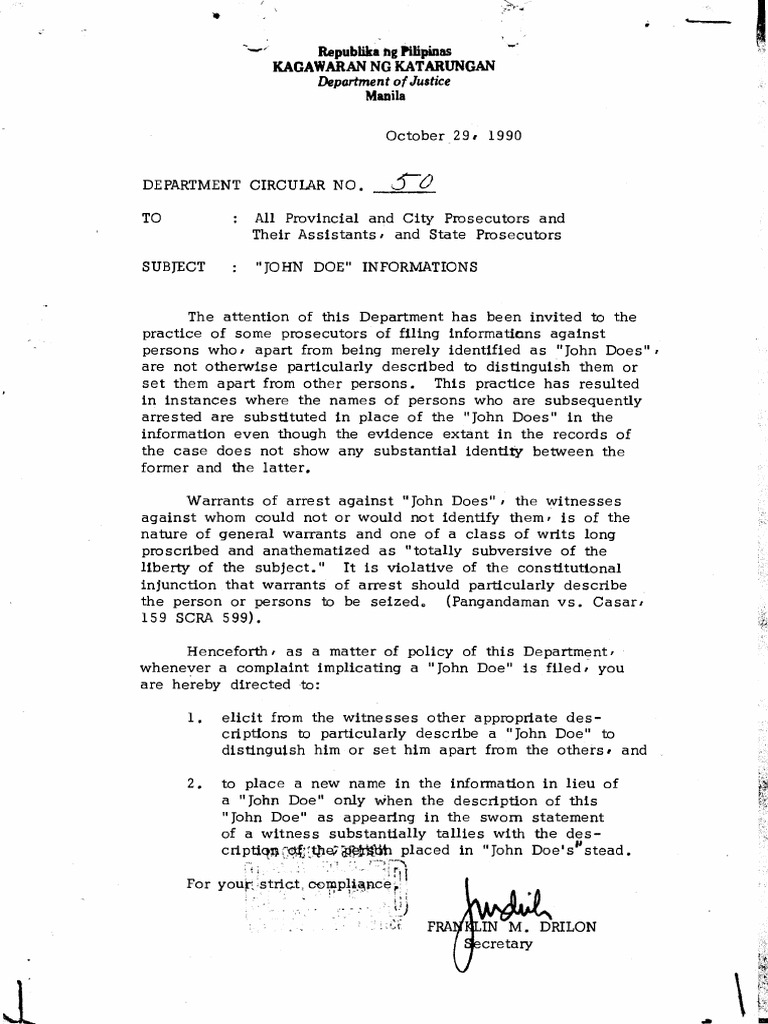 John Doe Warrant Guidelines in DOJ Circular | PDF | Legal Concepts ...