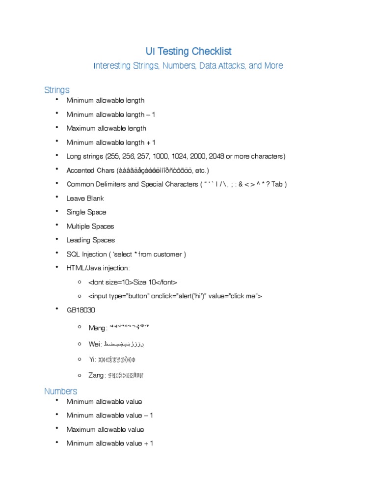 Ui Testing Checklist Pdf Computer Science Computing