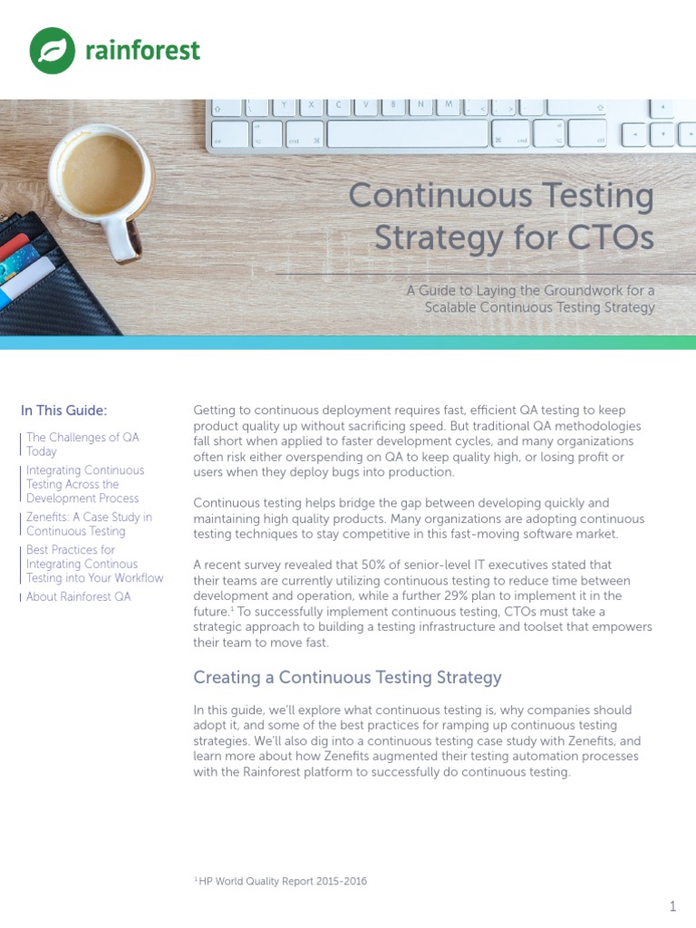 Continuous Testing Strategy Guide | PDF | Software Testing | Outsourcing