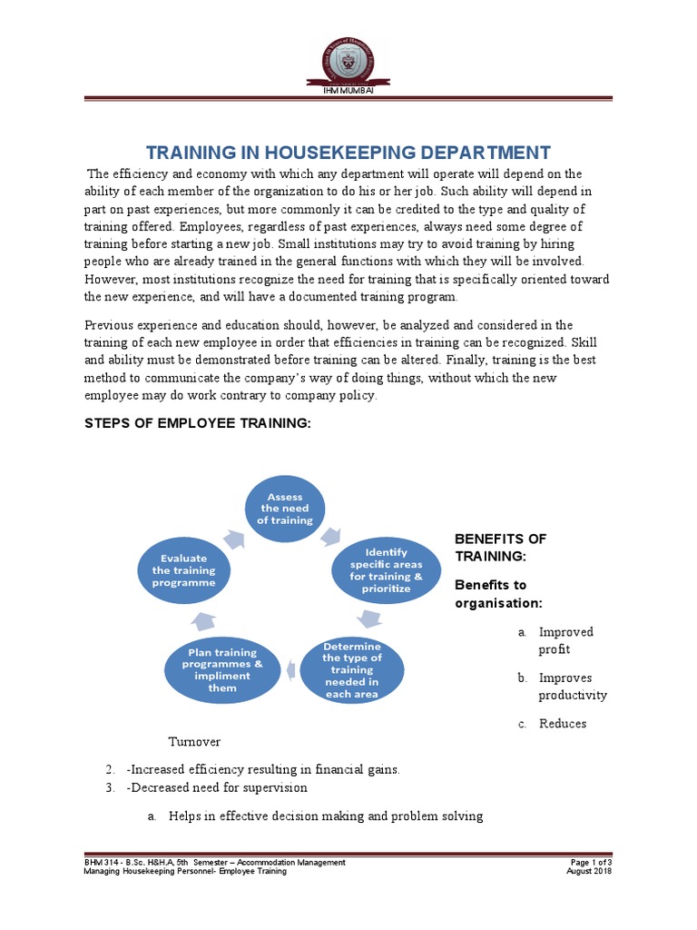 Training in Housekeeping Department: Steps of Employee Training | PDF | Lecture | Employment