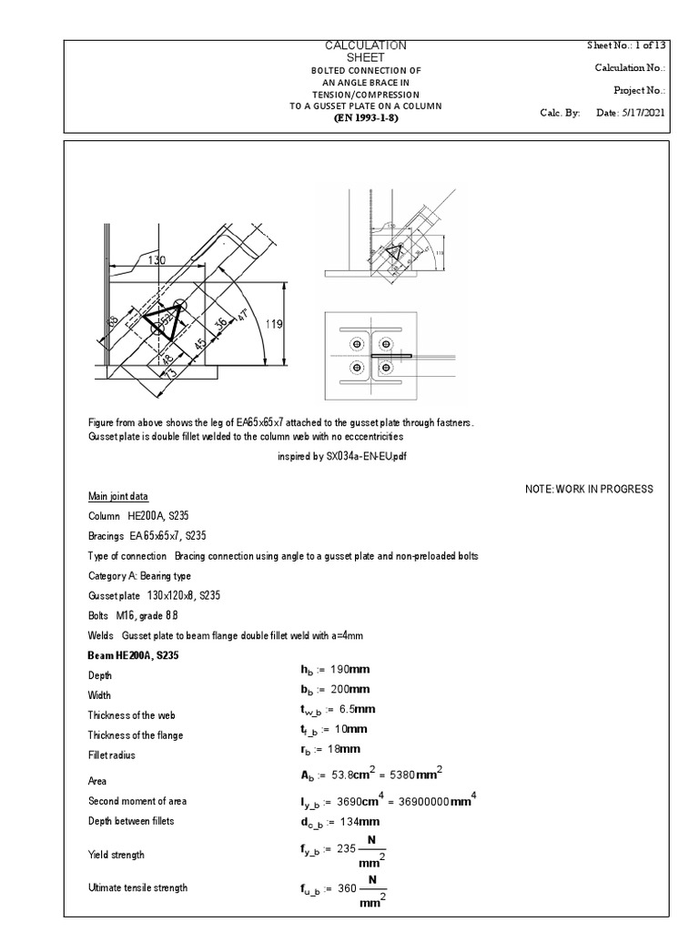 Mathcad - Angle Bracing Connected To Gusset Plate On Column | PDF ...