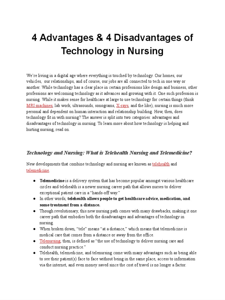 Pros and Cons of Technology in Nursing | PDF | Electronic Health Record ...