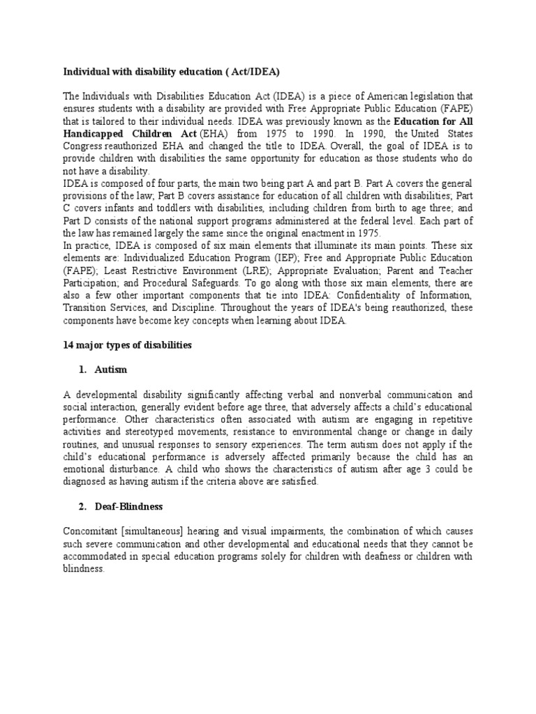 Individual With Disability Education (Act/IDEA) | PDF | Intellectual ...
