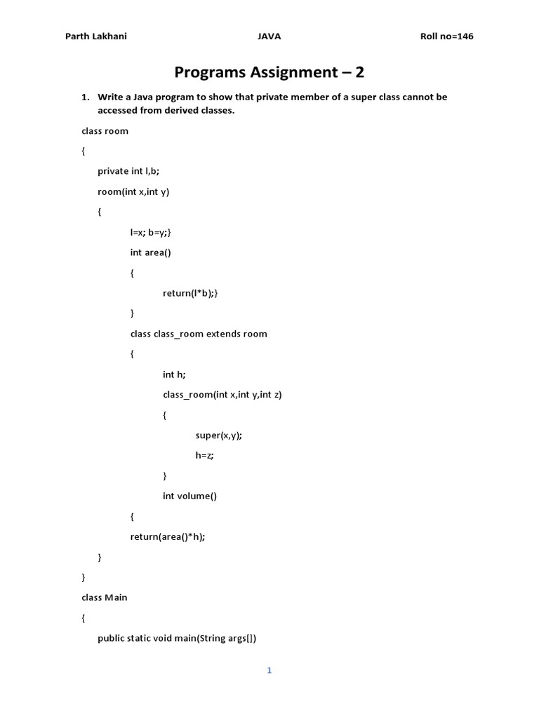 Programs Assignment - 2: Parth Lakhani Java Roll No 146 | PDF ... Programs Assignment - 2: Parth Lakhani Java Roll No 146 | PDF ...
