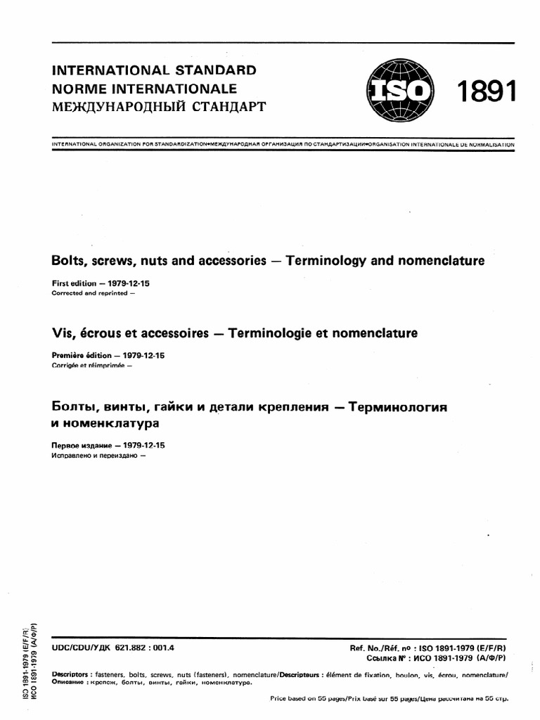 Bolts, Screw, Nut - Terminology and Nomenclature. ISO1891 - 1979 (E - F ...