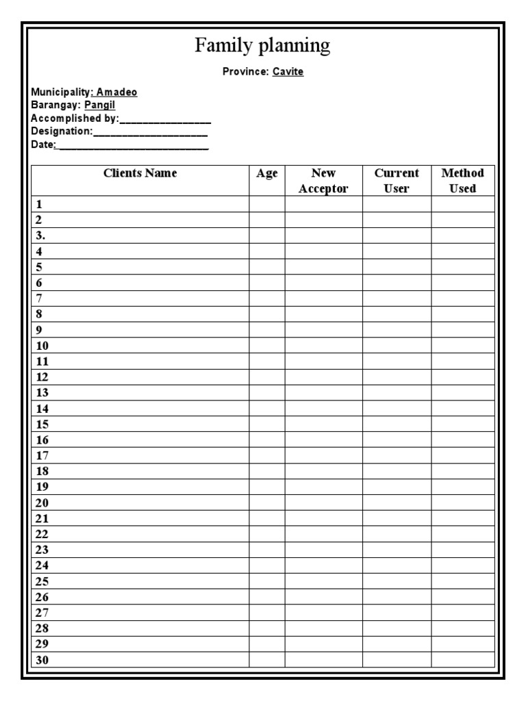 Family Planning Client Assessment Form | PDF