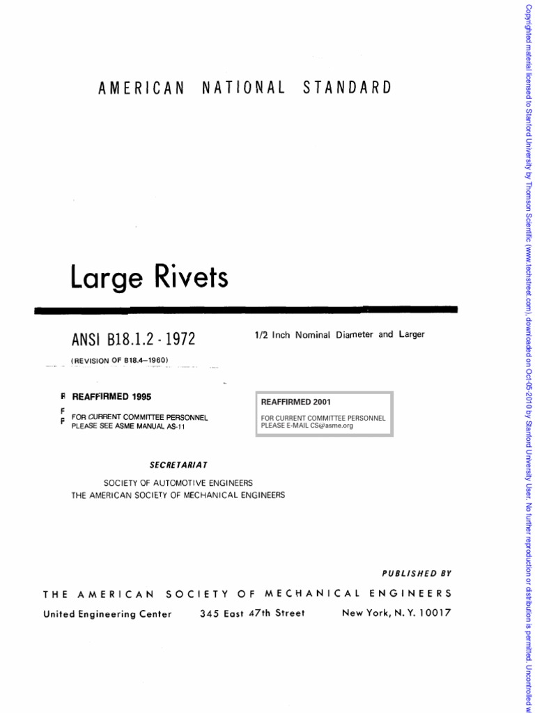 Asme B18.1.2-1972 (2001) | PDF | Rivet | Illinois