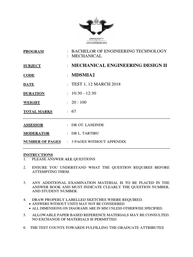 Mechanical Engineering Design II Test | PDF | Young's Modulus | Engineering