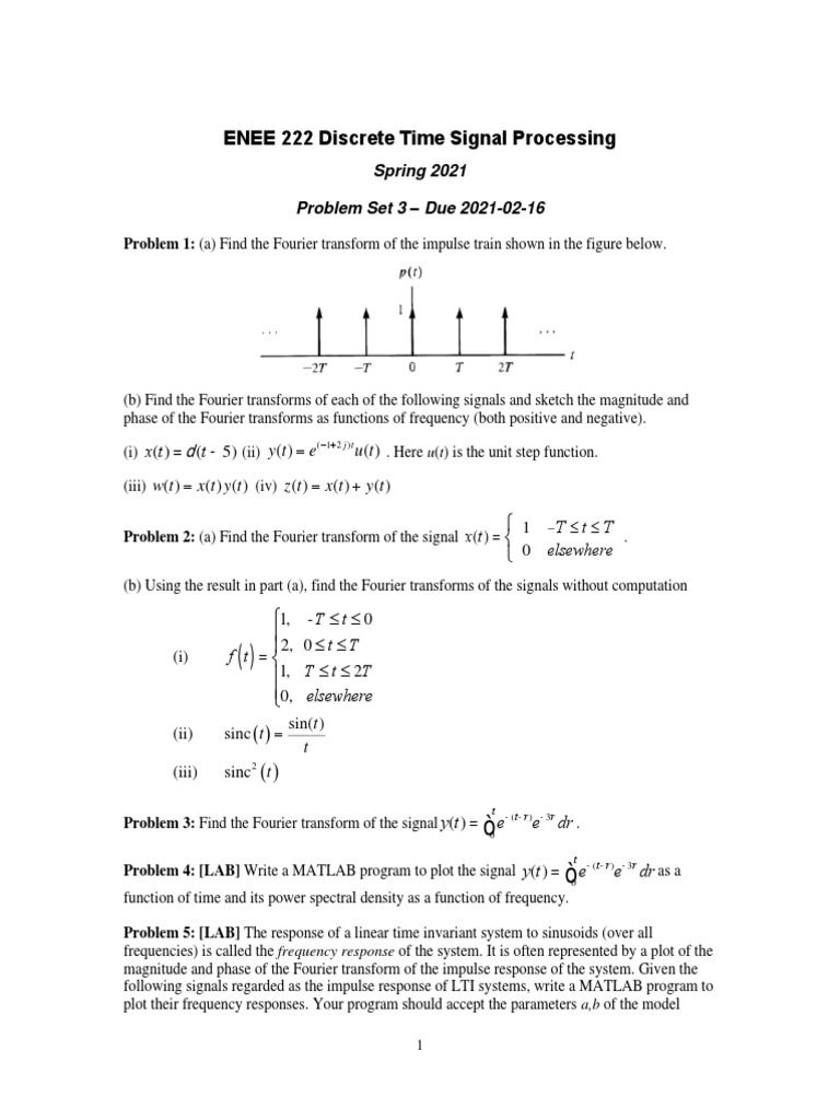 ENEE 222 Discrete Time Signal Processing: Spring 2021 Problem Set 3 - Due 2021-02-16 | PDF ...