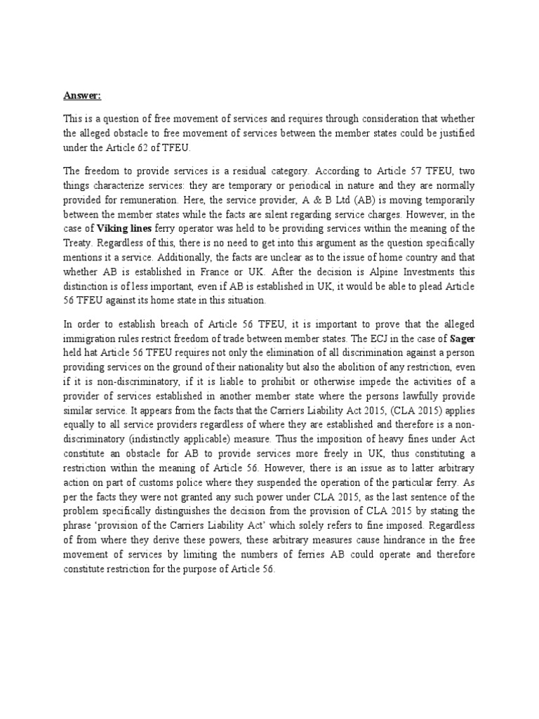 Free Movement of Services | PDF | Freedom Of Movement | Policy
