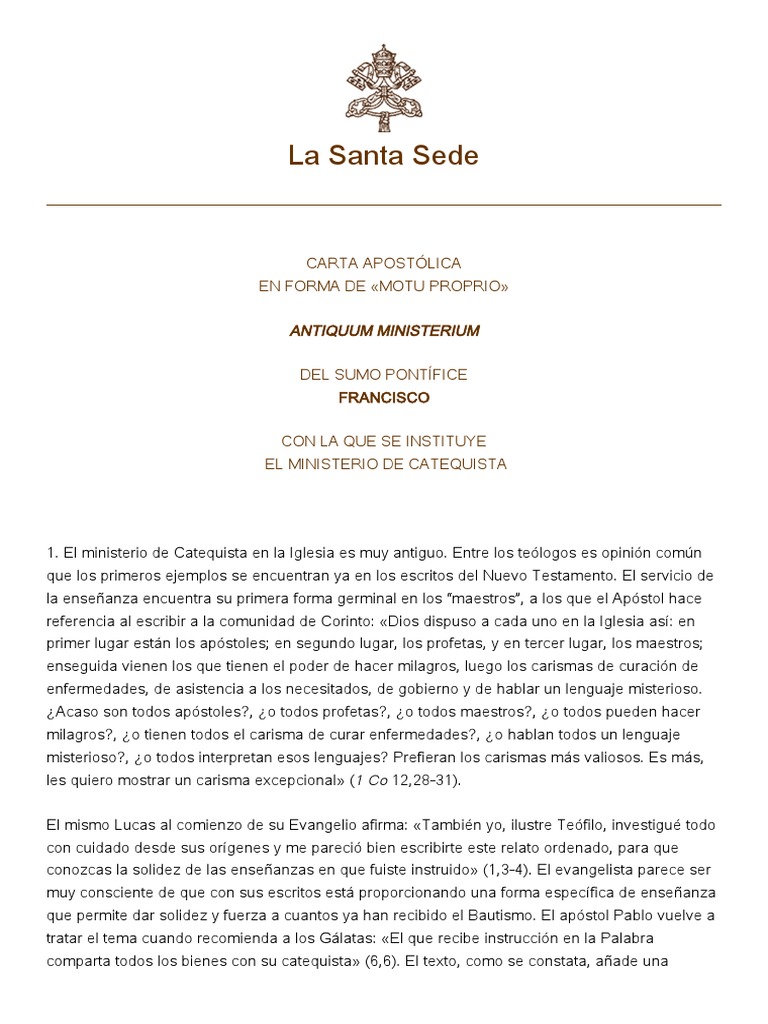 Papa Francesco Motu Proprio 20210510 Antiquum Ministerium | Descargar ...