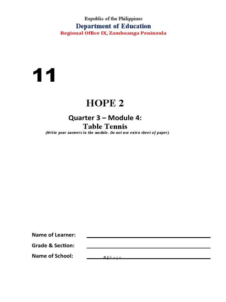 g11 Hope Module 4 | PDF | Physical Fitness | Table Tennis