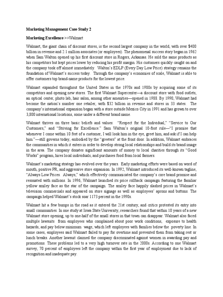 Marketing Management Case Study 2 Marketing Excellence Walmart | PDF ...