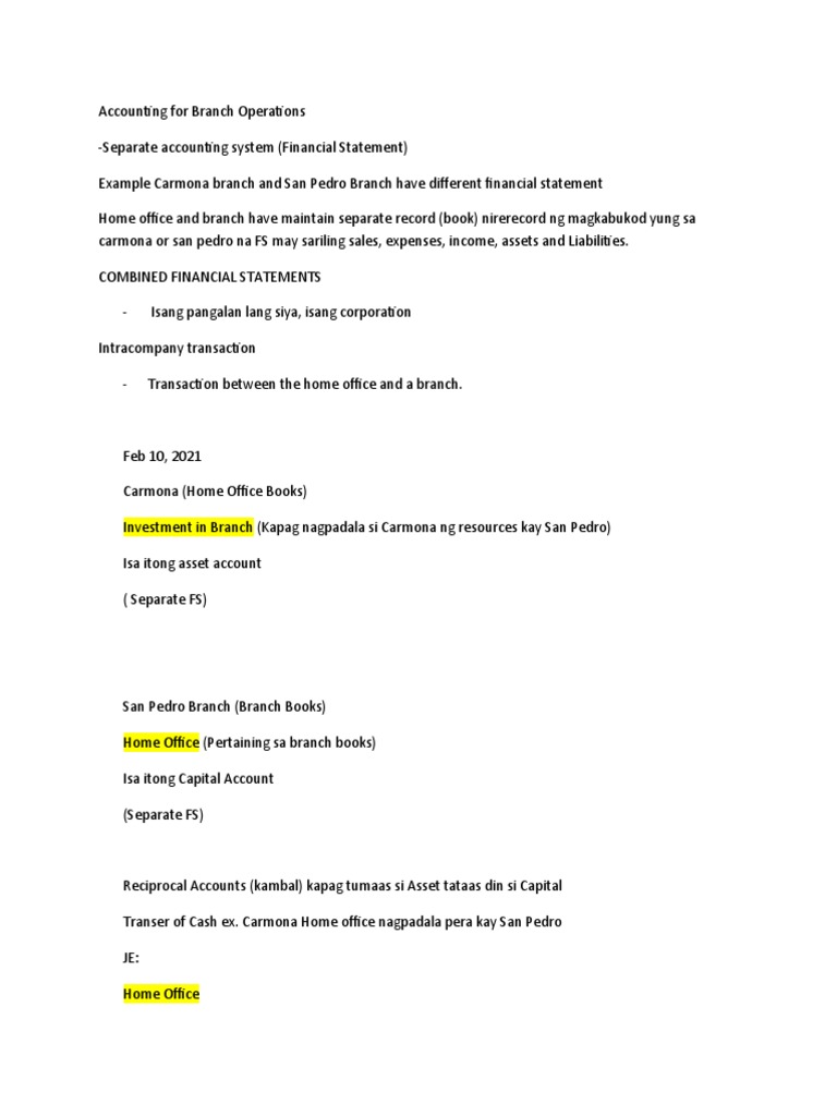 Accounting For Branch Operations | PDF | Finance & Money Management