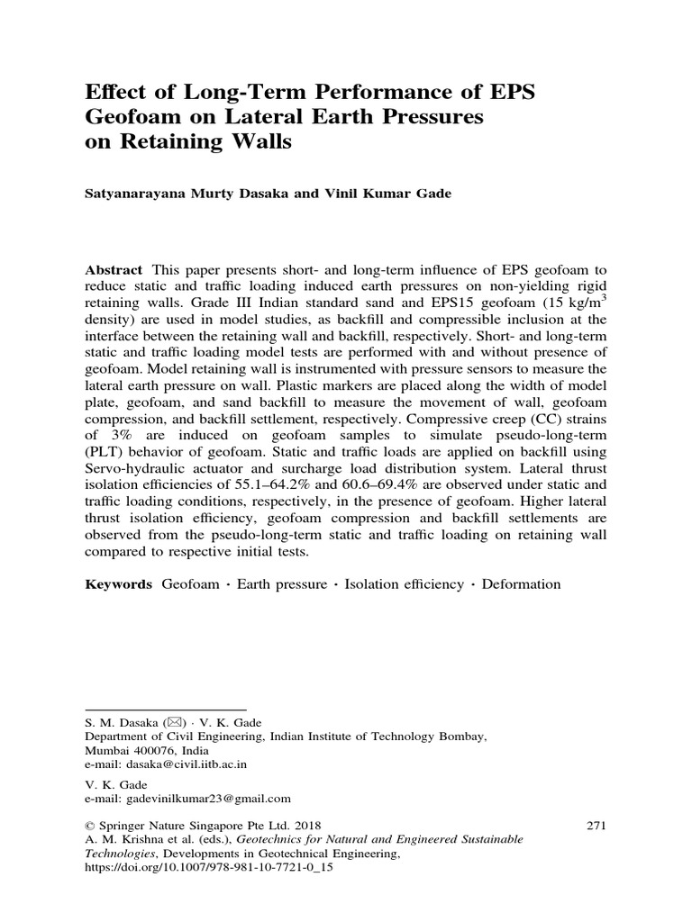 Effect of Long-Term Performance of EPS Geofoam On Lateral Earth ...