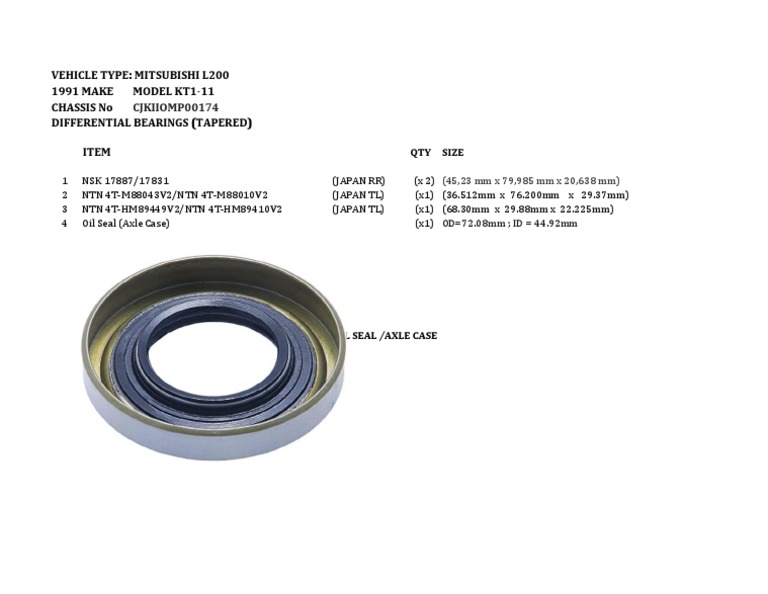 Bearings Tapered Mitsubishi L200 Rev1 | PDF